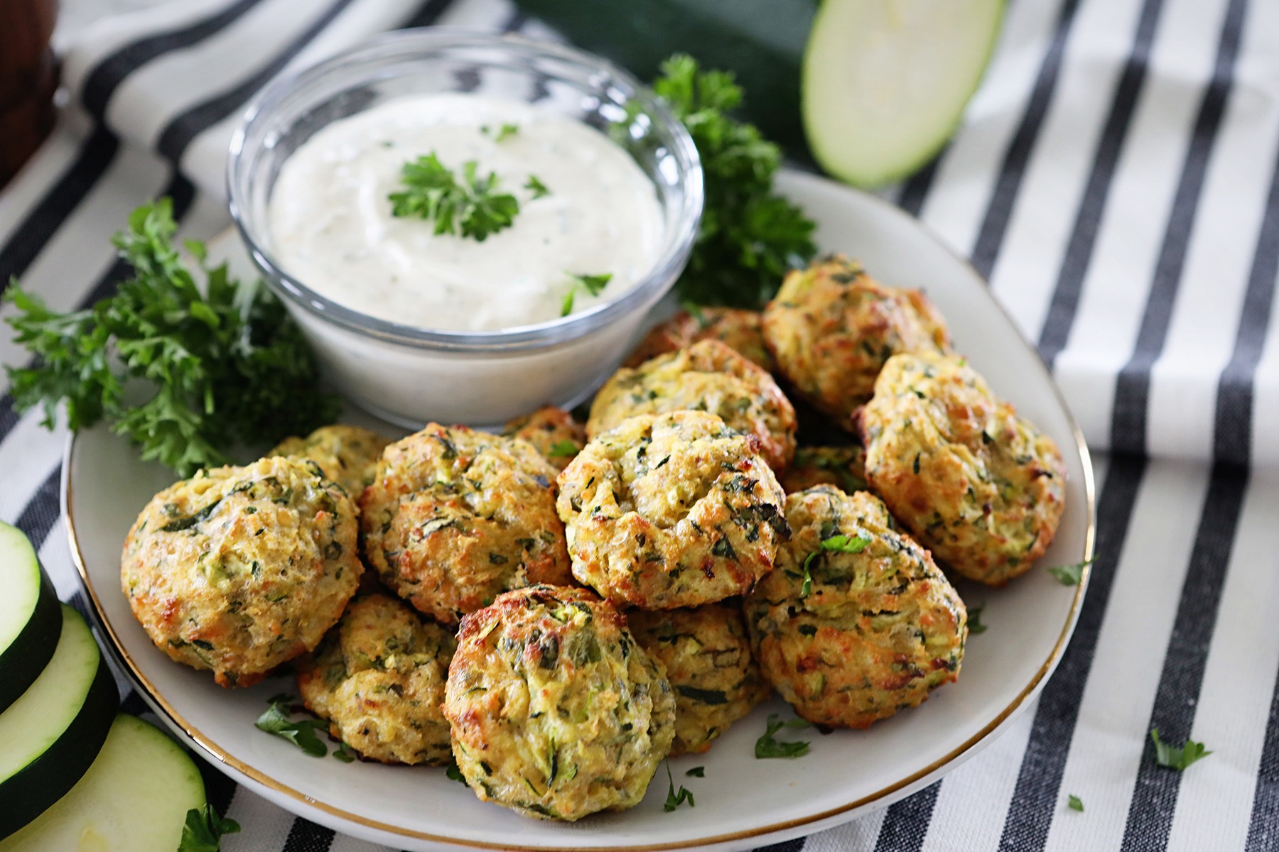 Zucchini bites recipe with creamy garlic dip