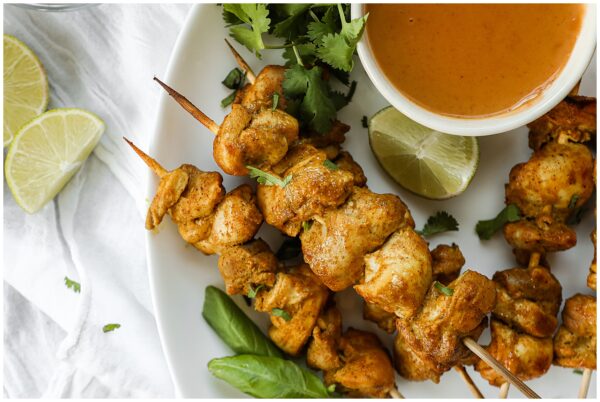 Recipe for Chicken Satay Skewers with peanut sauce