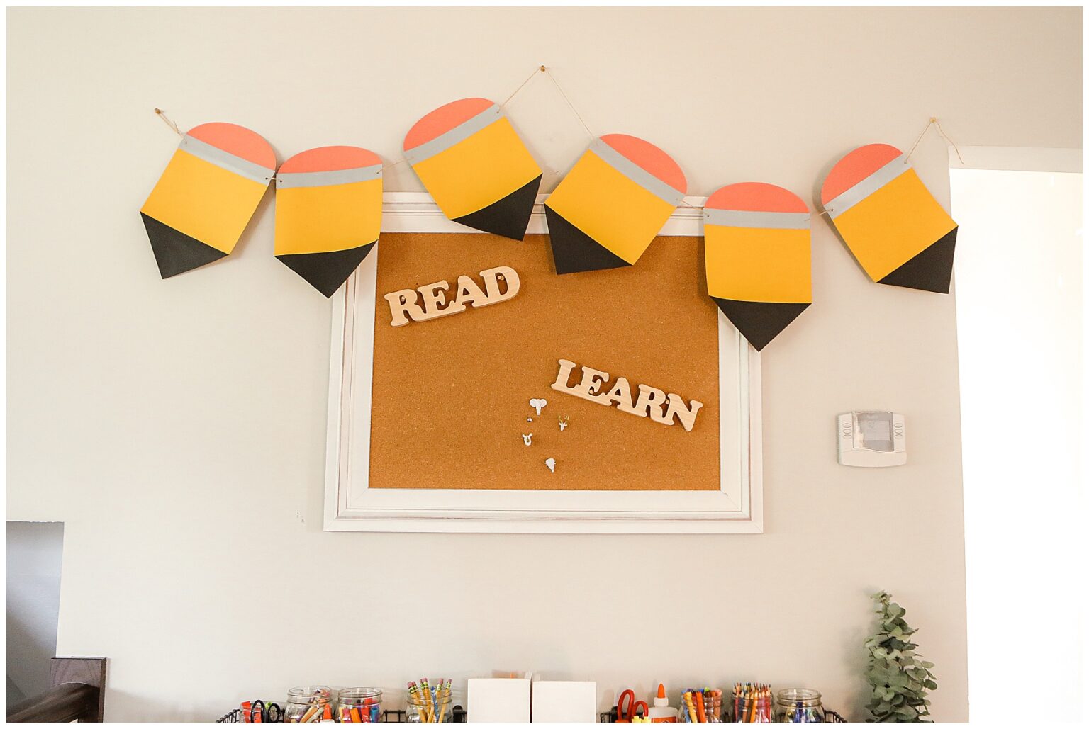 Homework area & DIY Pencil Banner (Free PDF!)