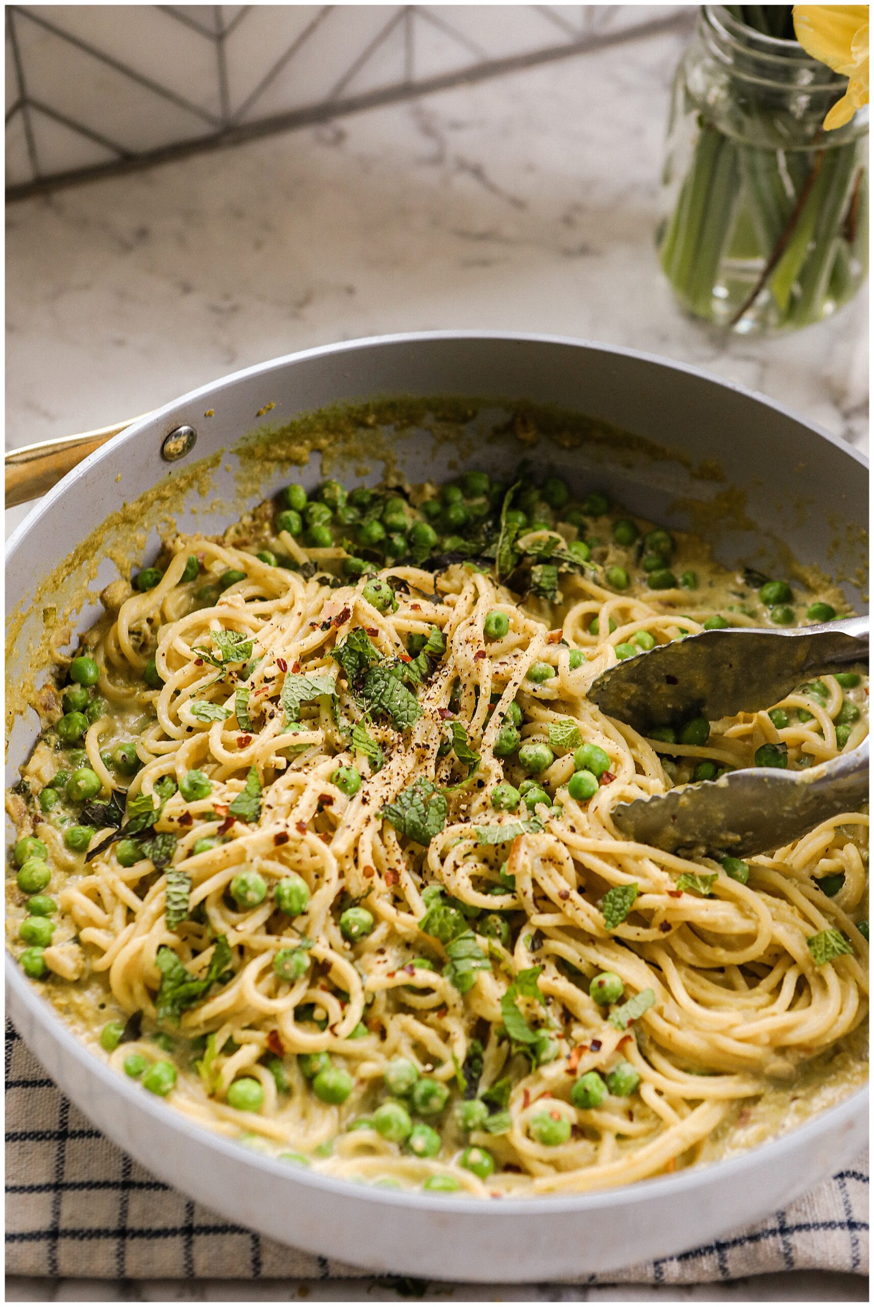 Spring Pea Pasta Recipe with mint - Sugar Maple Farmhouse