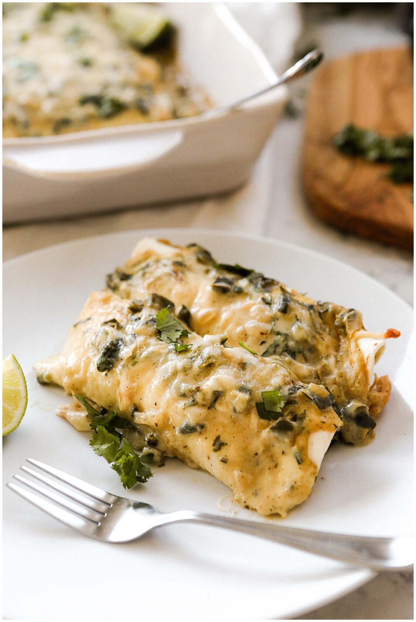Creamy Poblano Cheesy Chicken Enchiladas