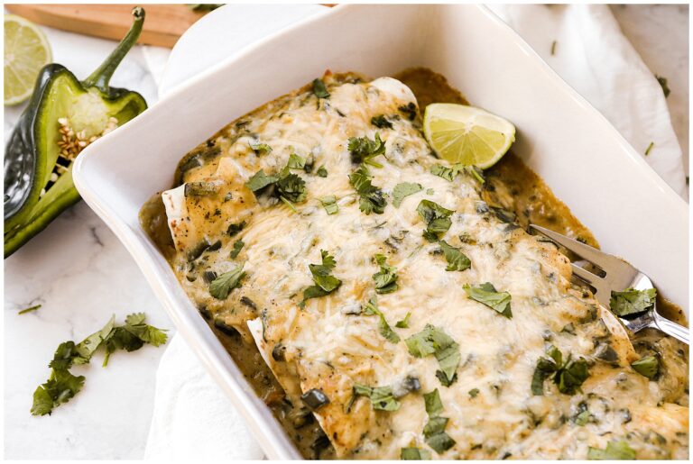 Creamy Poblano Cheesy Chicken Enchiladas