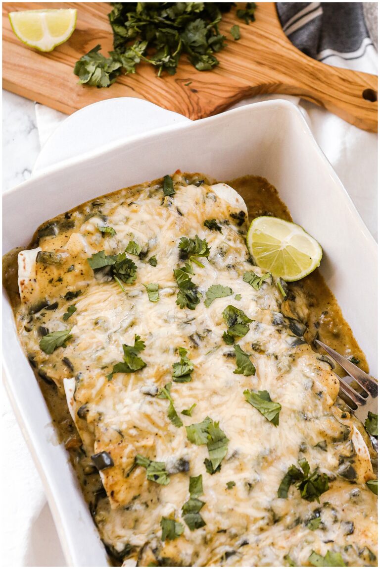 Creamy Poblano Cheesy Chicken Enchiladas