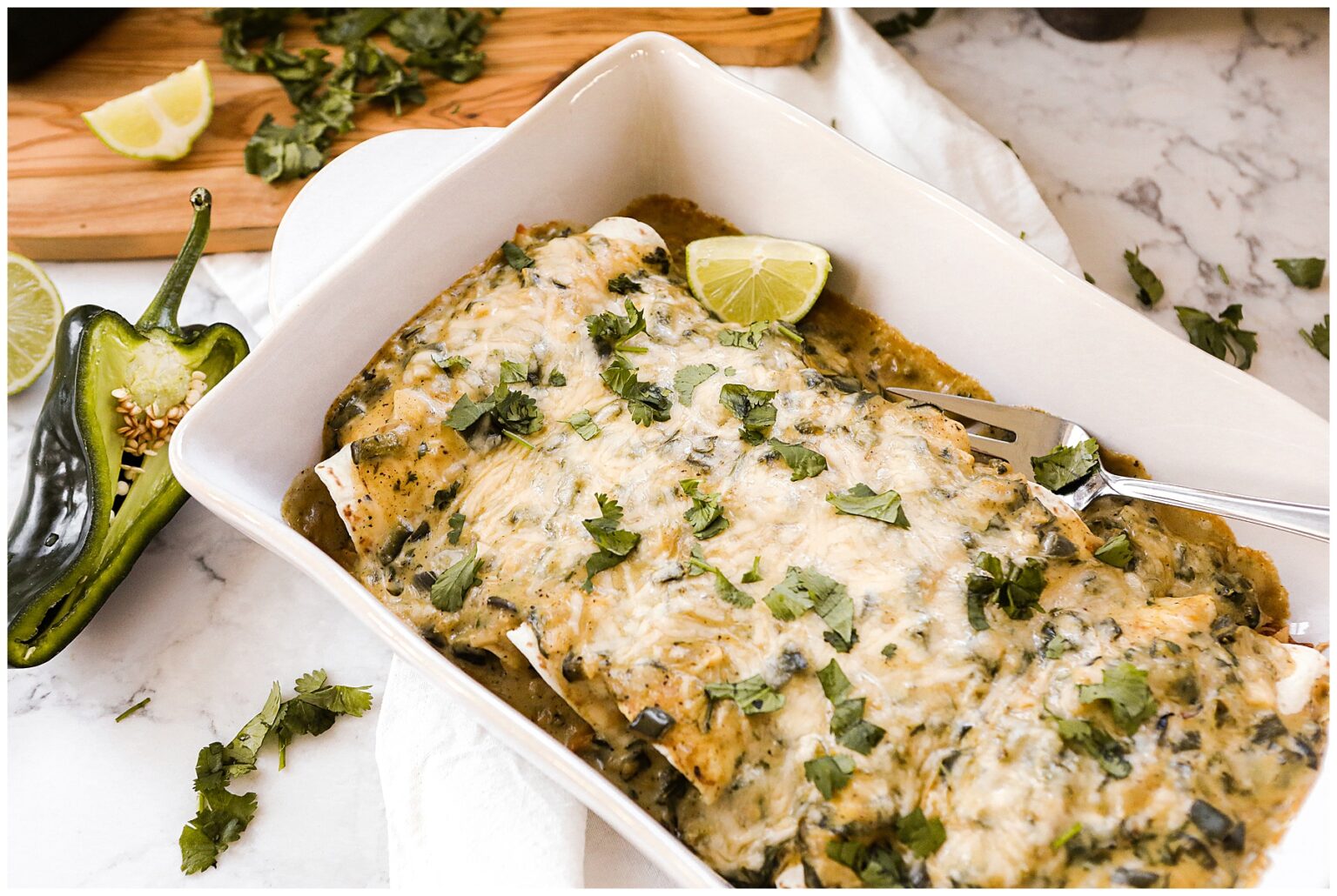 Creamy Poblano Cheesy Chicken Enchiladas