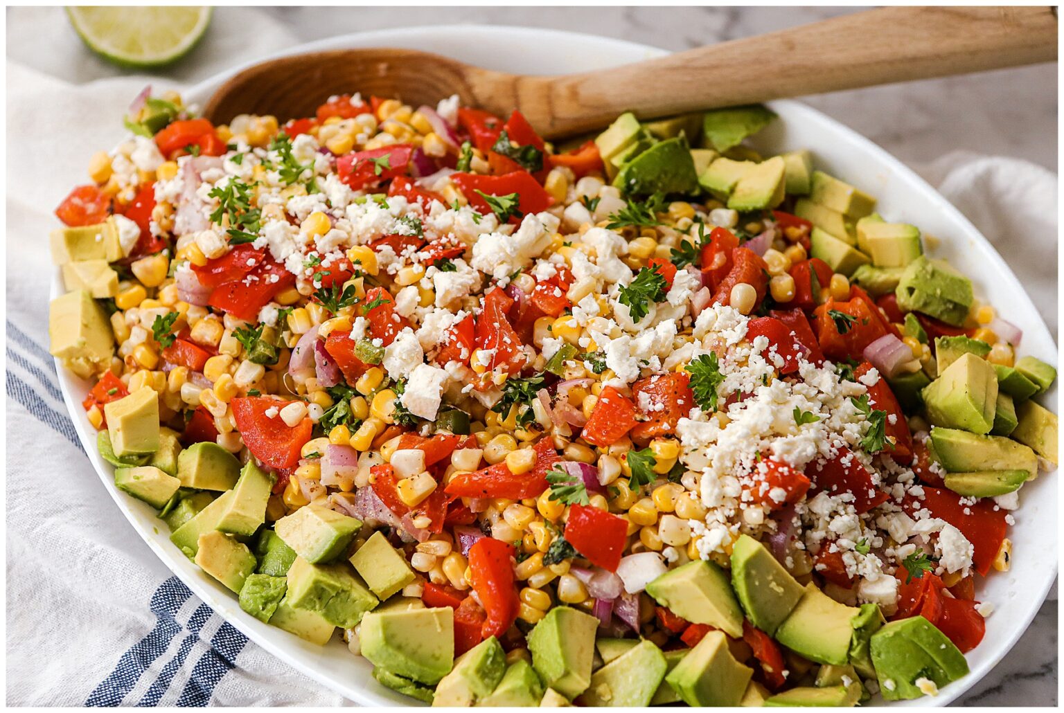 Grilled Corn Salad with avocado and red pepper
