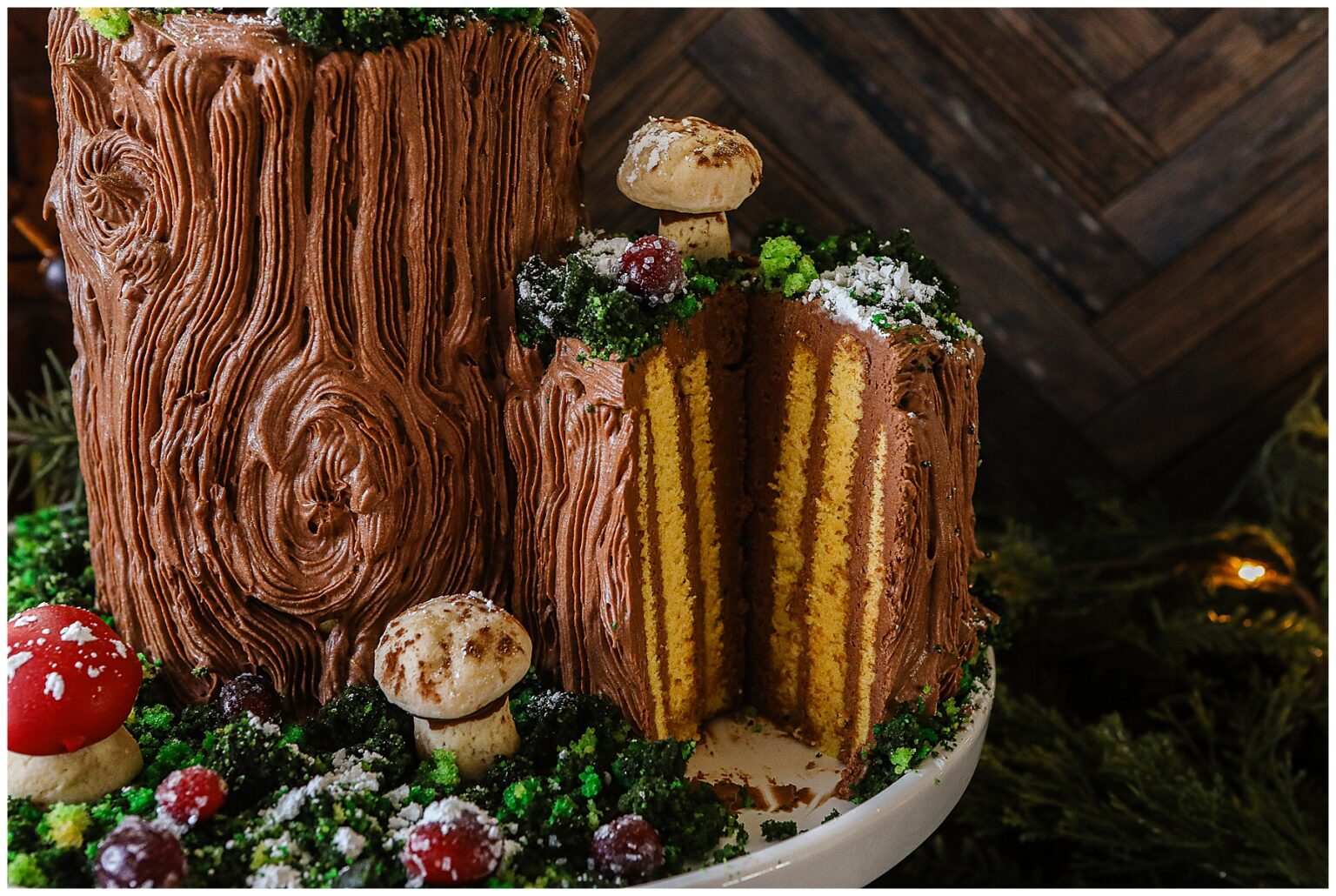 Tree Stump Yule Log Cake recipe - Sugar Maple Farmhouse
