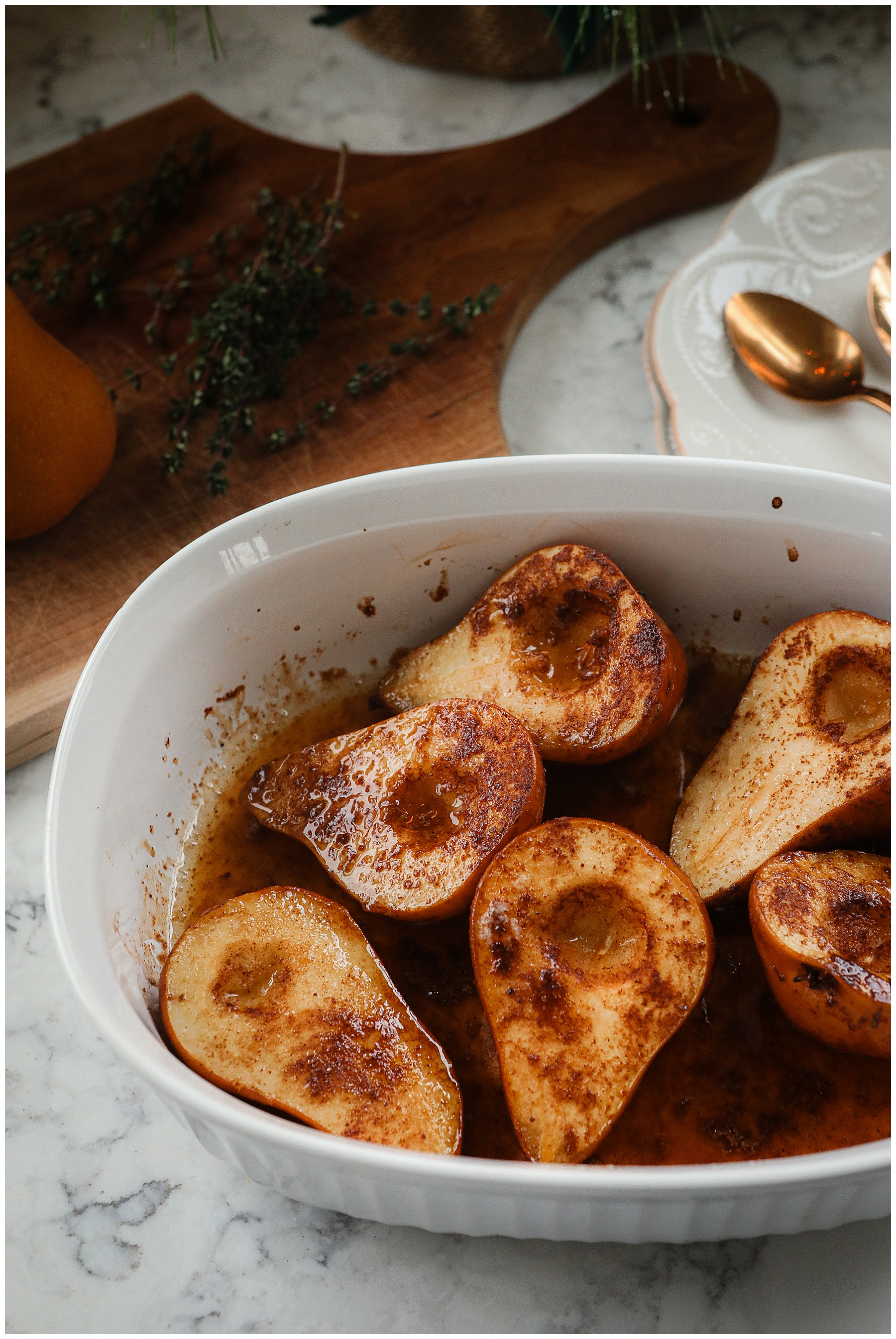 Maple Baked Pears with candied pecans