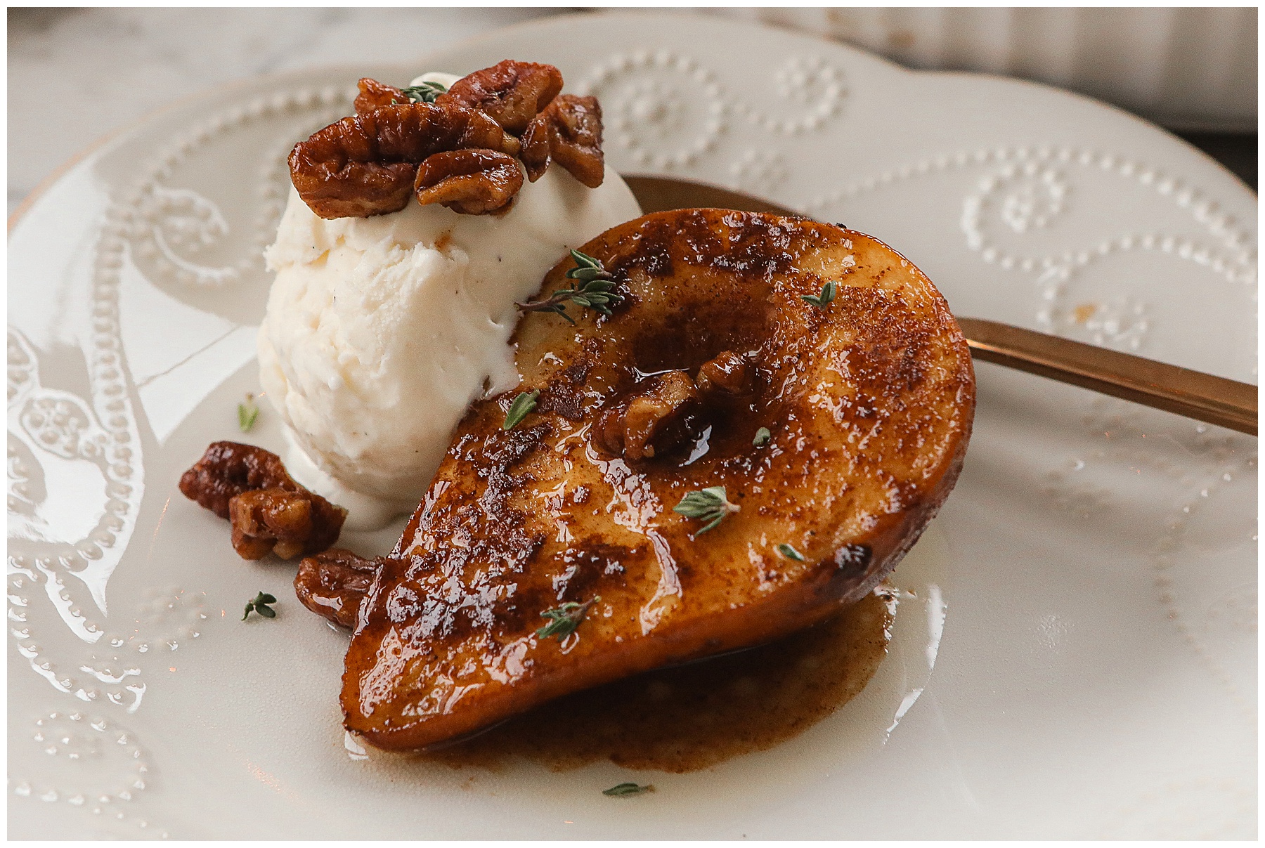 Maple Baked Pears with candied pecans