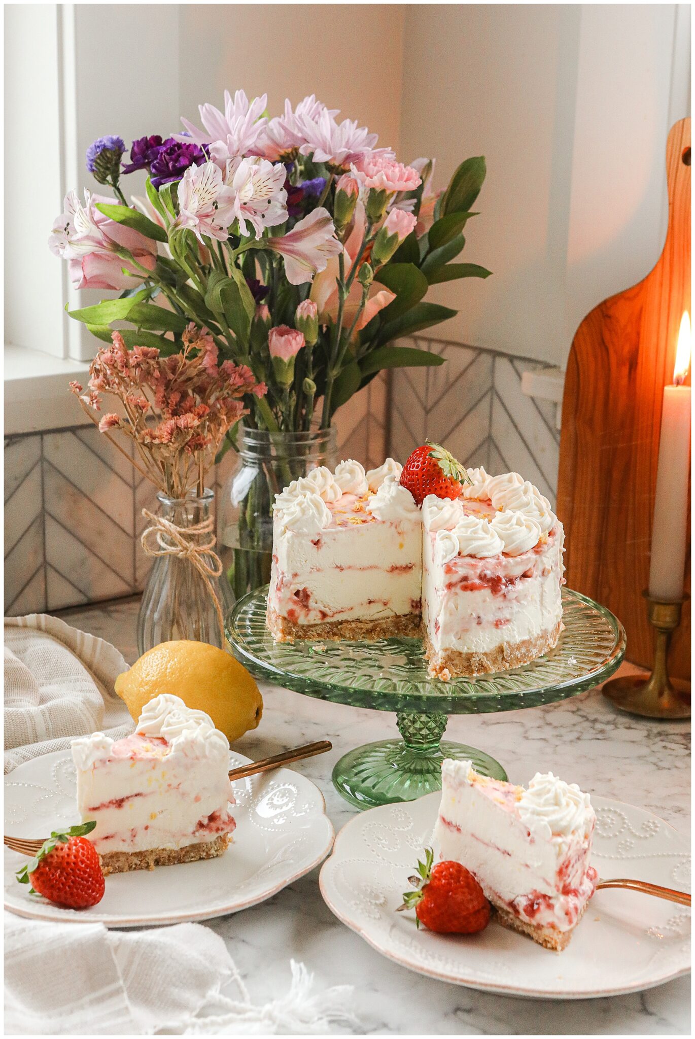 No Bake Strawberry Lemon Cheesecake