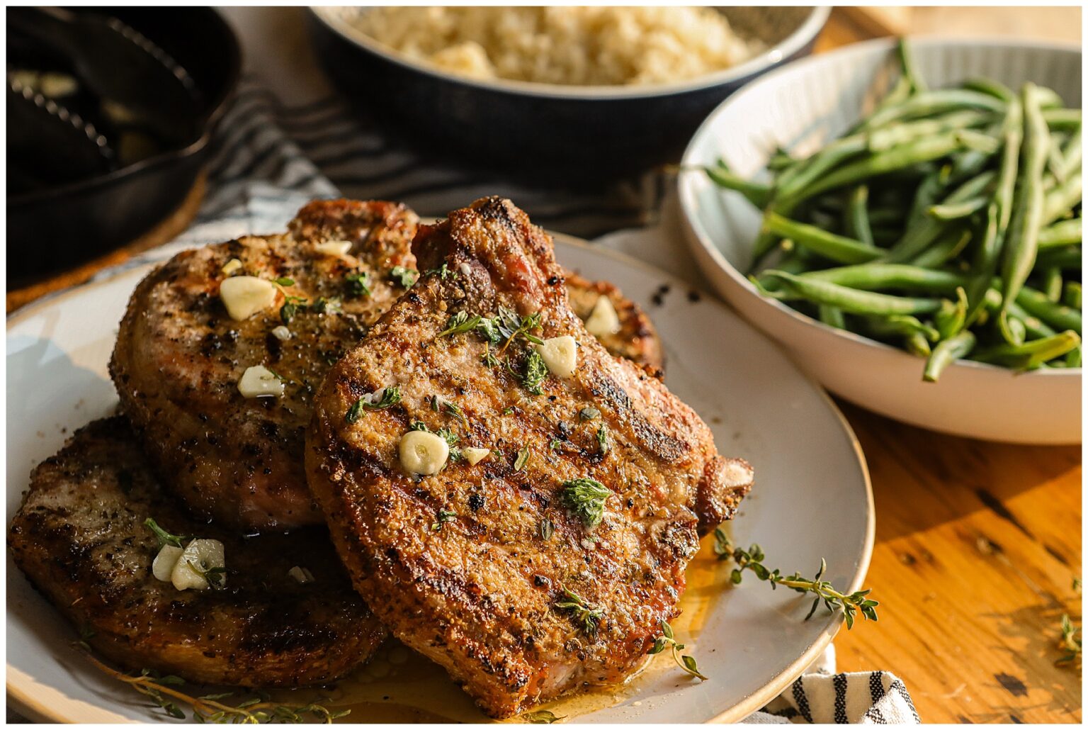 Garlic Herb Bone In Grilled Pork Chops