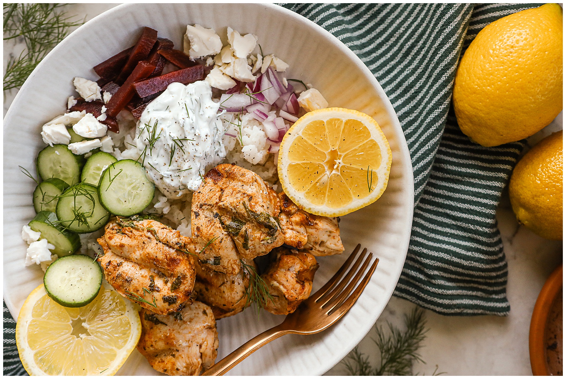 Lemon Chicken Kabobs & Greek Chicken Bowls