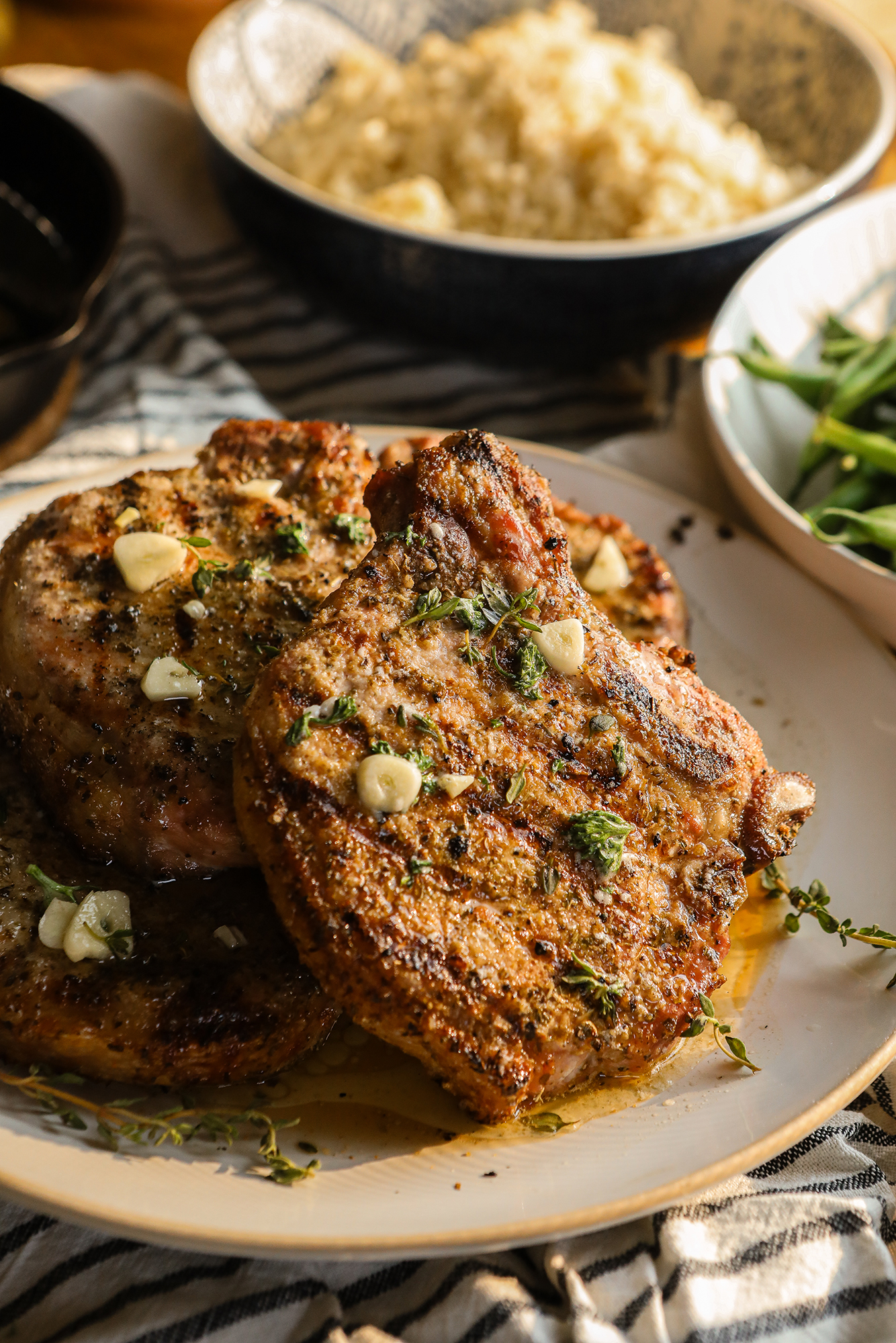 Garlic Herb Bone In Grilled Pork Chops