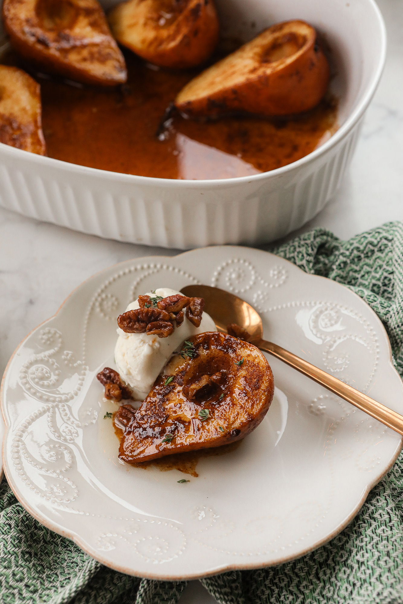 Maple Baked Pears with candied pecans